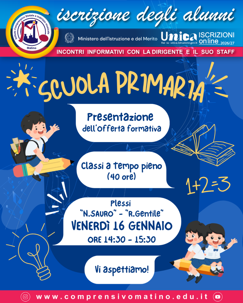Iscrizioni a Scuola – A.S. 2026/2027 – Istituto Comprensivo Matino